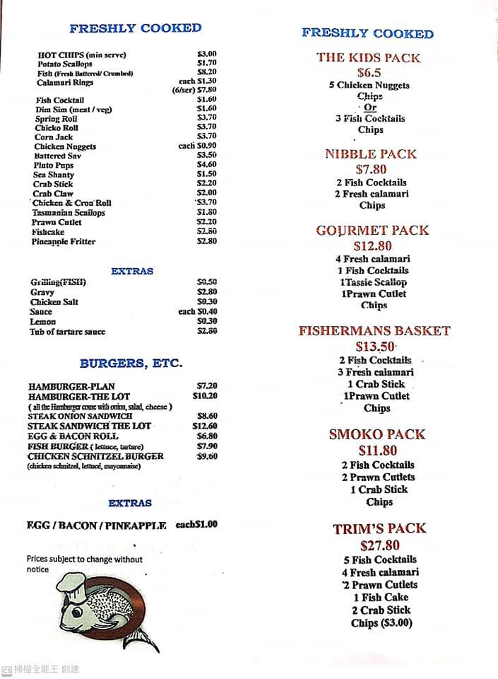 Menu at The Captains Catch restaurant, Dubbo