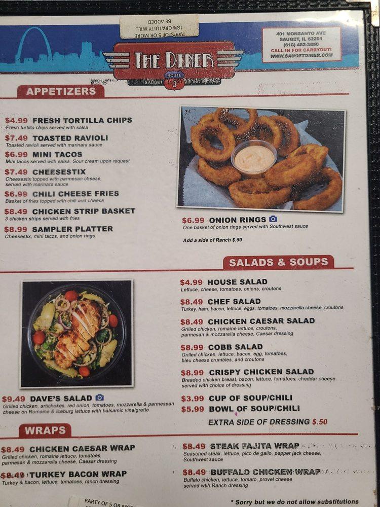 Menu at Diner Inc cafe, Sauget