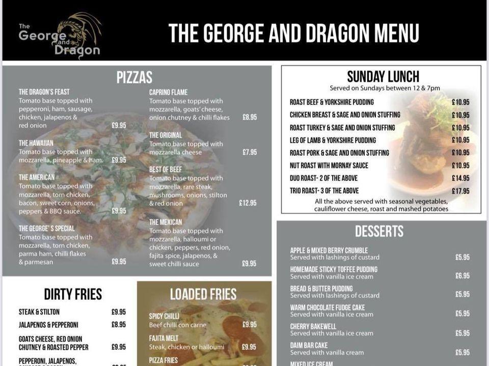Menu at The George & Dragon pub & bar, Coalville