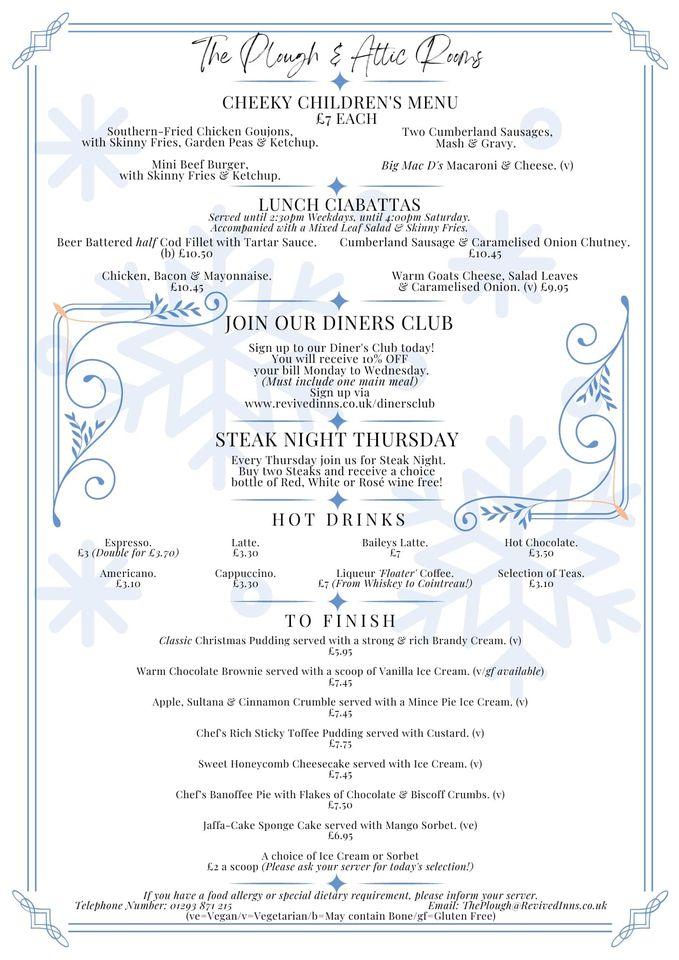 Menu at The Plough & Attic Rooms pub & bar, Rusper