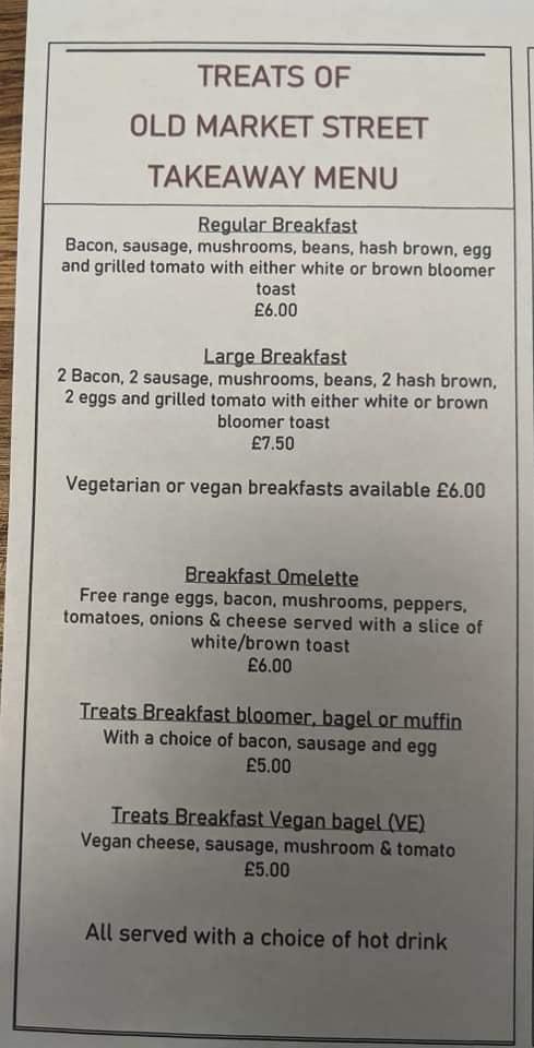 Menu at Treats cafe, Neath