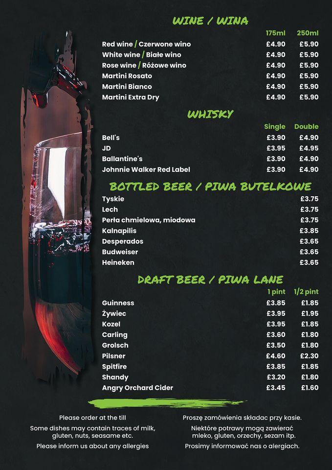 Menu at Graffiti restaurant, Spalding