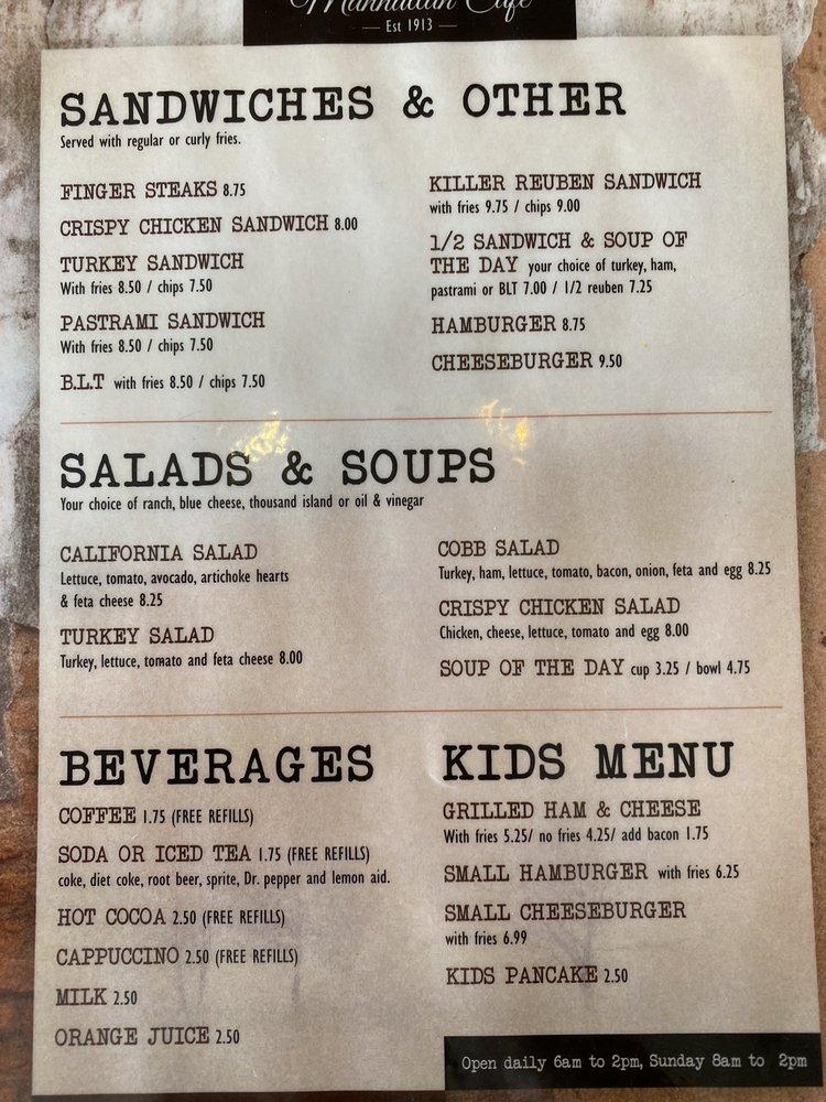 Menu at Manhattan Cafe, Mountain Home