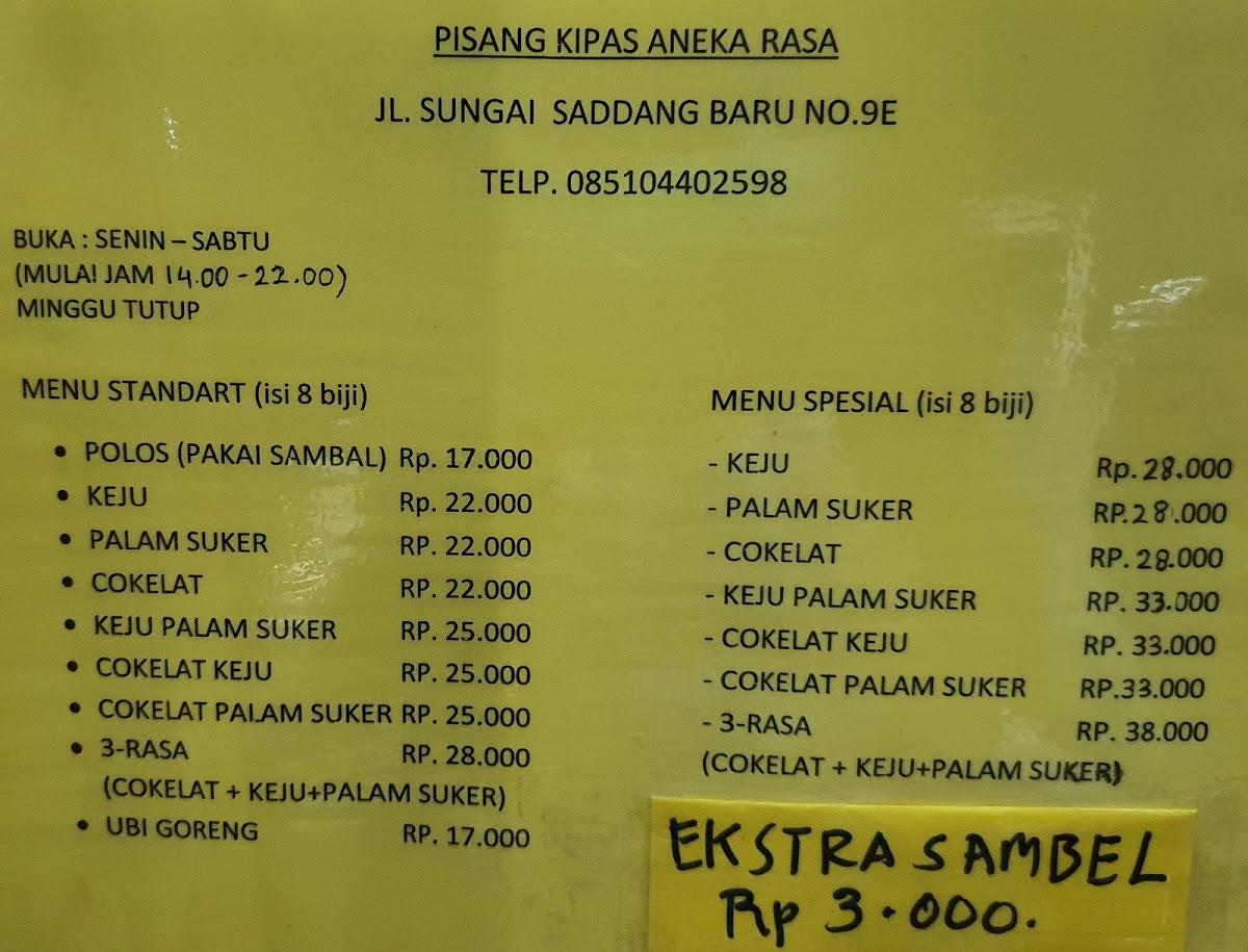 Menu at Pisang Kipas Aneka Rasa cafe, Makassar