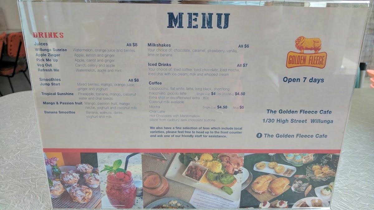 Menu at The Golden Fleece Cafe, Willunga