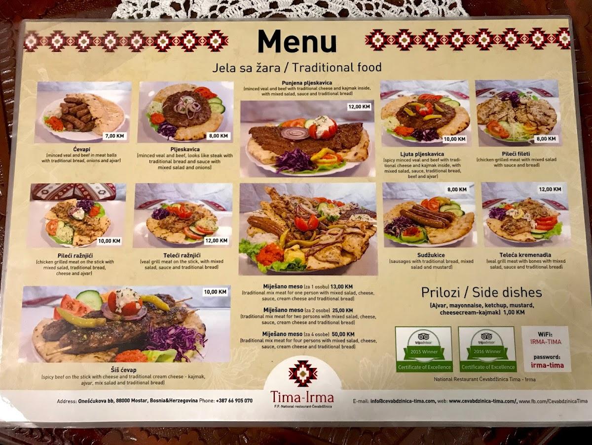 Speisekarte von Tima - Irma restaurant, Mostar