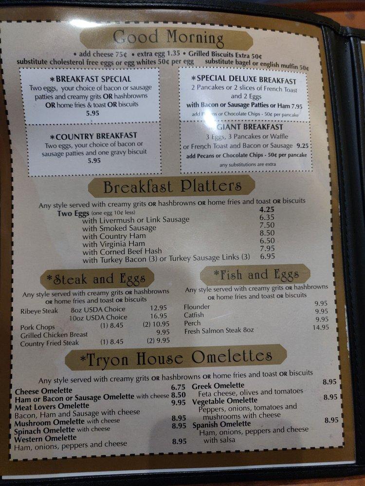 Menu at Tryon House Restaurant, Charlotte, 130 Eastway Dr