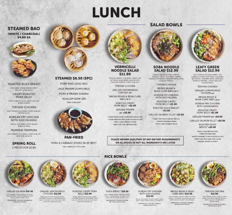 Menu at Chirin restaurant, Adelaide