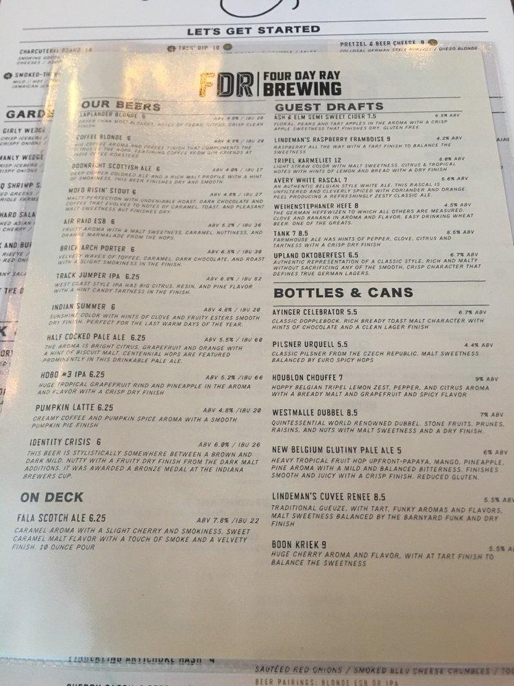Menu at Four Day Ray Brewing pub & bar, Fishers