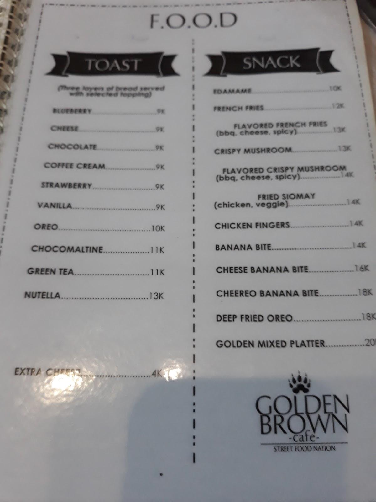 Menu at Golden Brown Cafe, Semarang