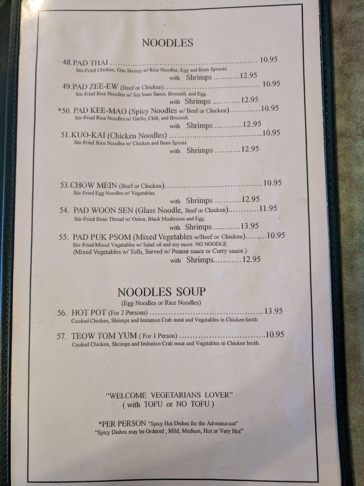 Menu at Thai House Cafe, Prescott