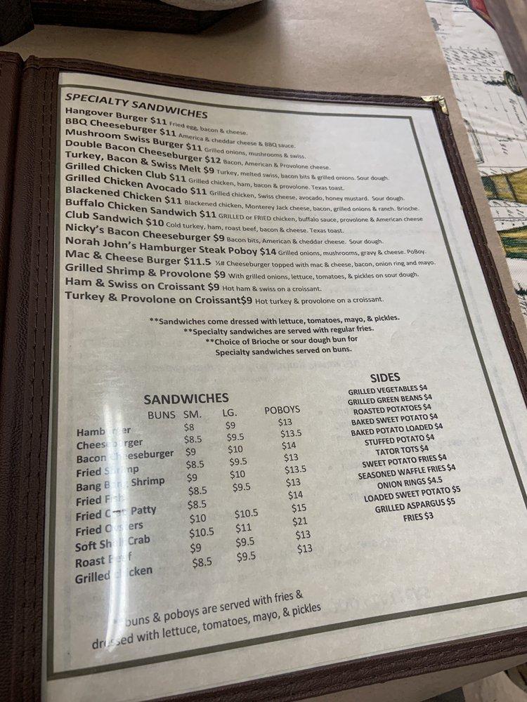 Menu at Cher Amie's Seafood Restaurant, Cut Off