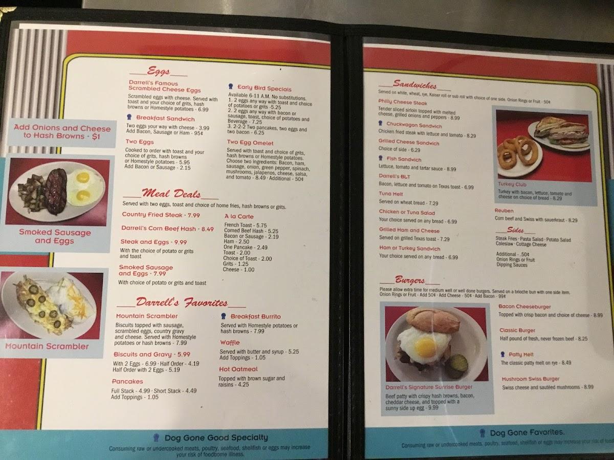 Menu at Darrell’s Diner restaurant, Bushnell