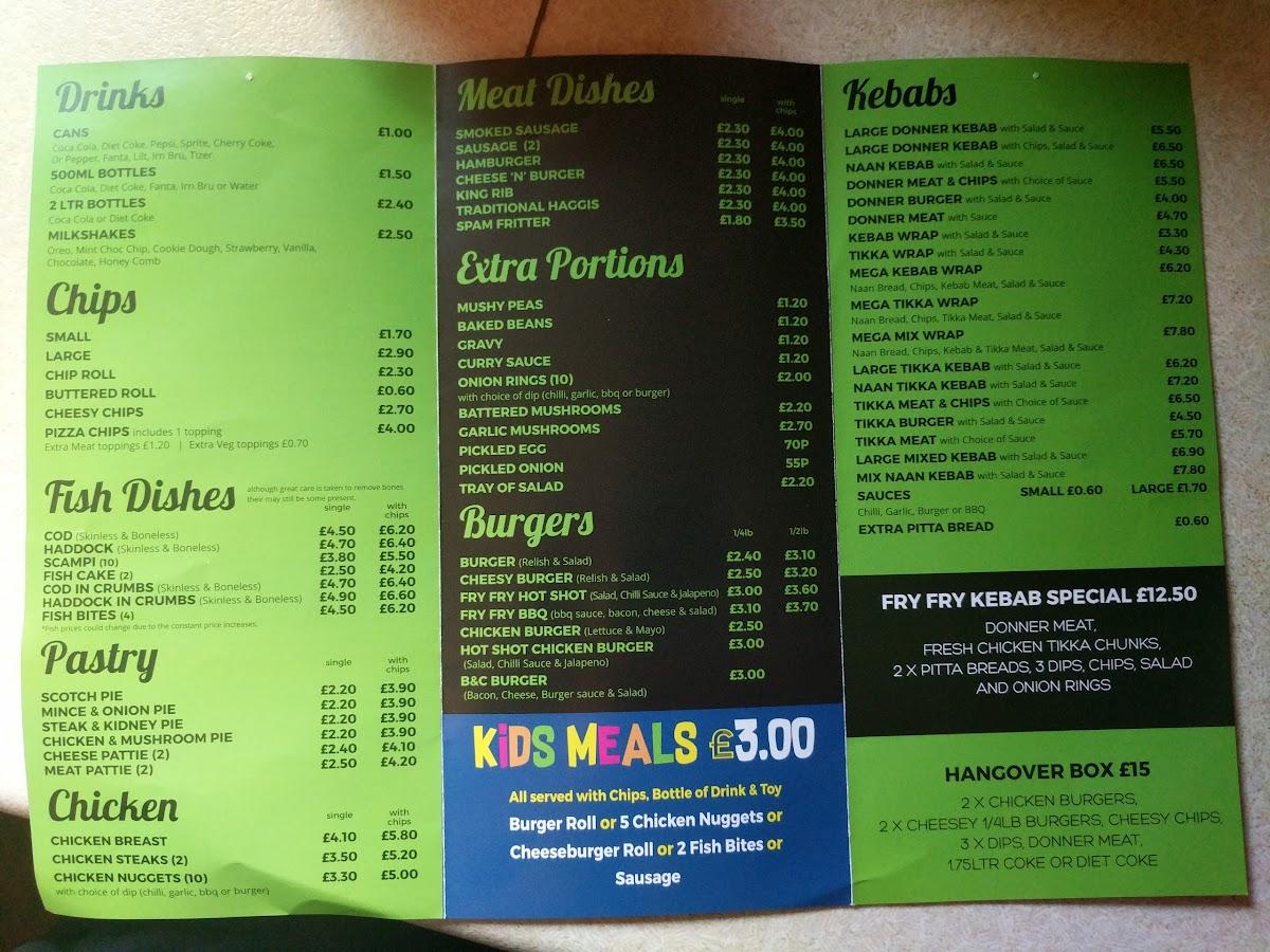 Menu at Fry Fry fast food, Wooler