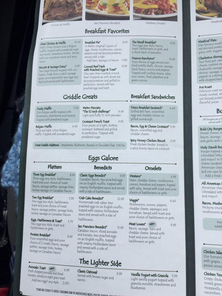 Menu at Metro Diner restaurant, Fredericksburg