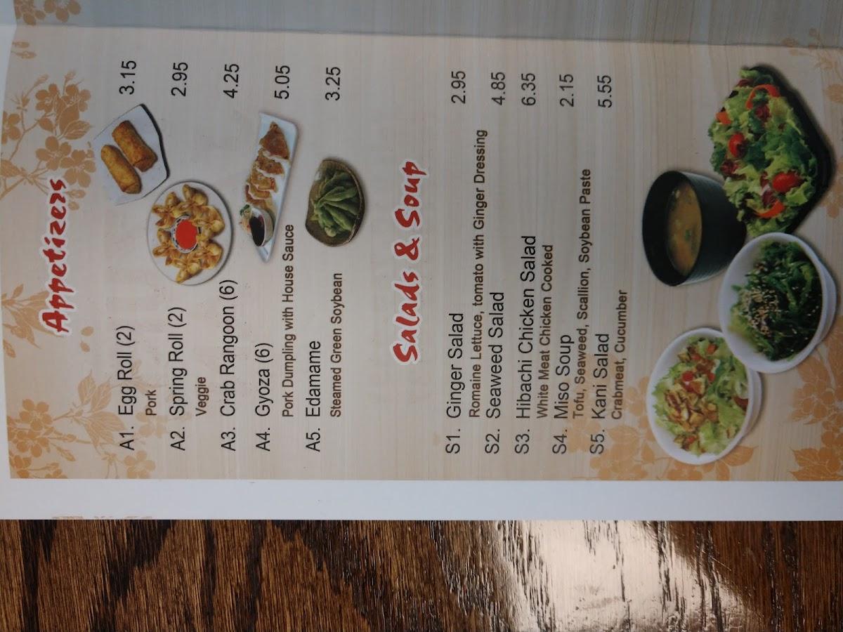 Menu at Mizuki Japan restaurant, Wilmington
