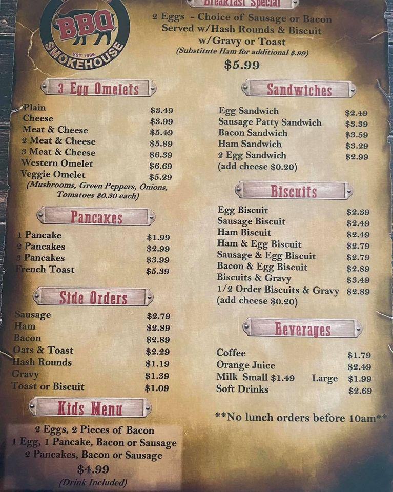 Menu at Riley's Smokehouse BBQ, Marion