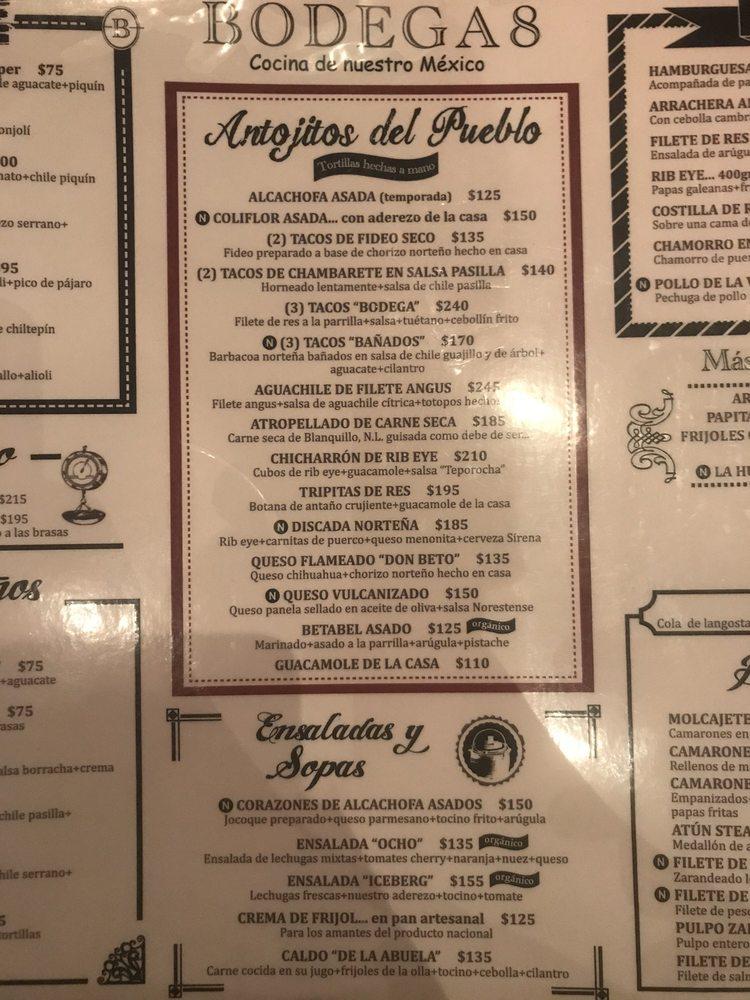 Menu at BODEGA 8 restaurant, Mexicali
