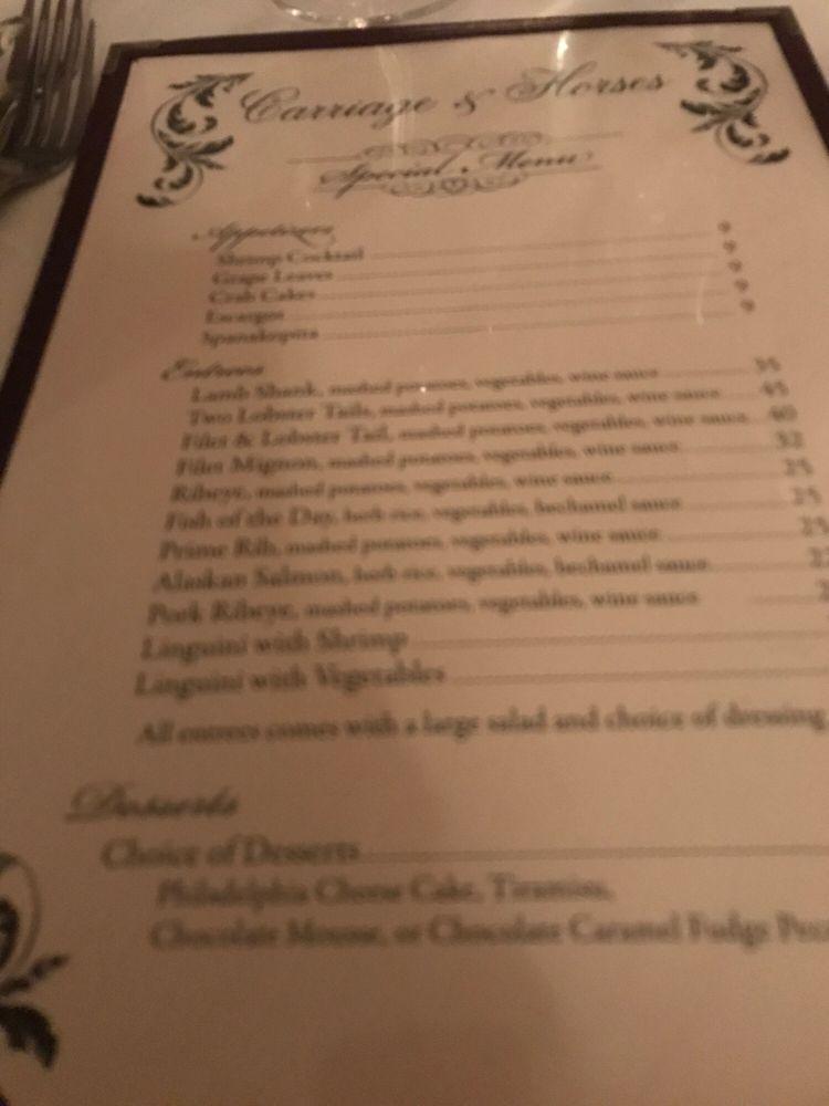 Menu at Carriage & Horses steakhouse, Pine Mountain