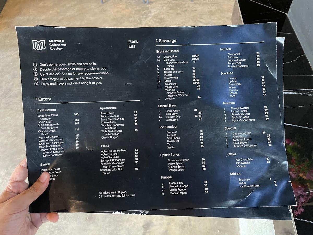 Menu at Menyala Coffee & Roastery, Padang