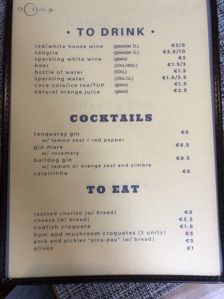 Menu at O Corrido (Casa de Fado) restaurant, Lisbon