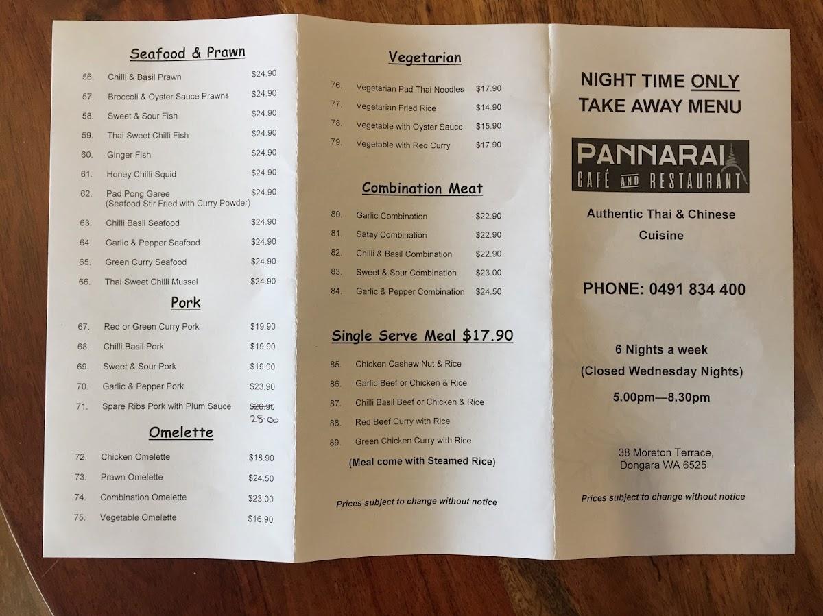 Menu at Pannarai - Cafe & Restaurant, Dongara