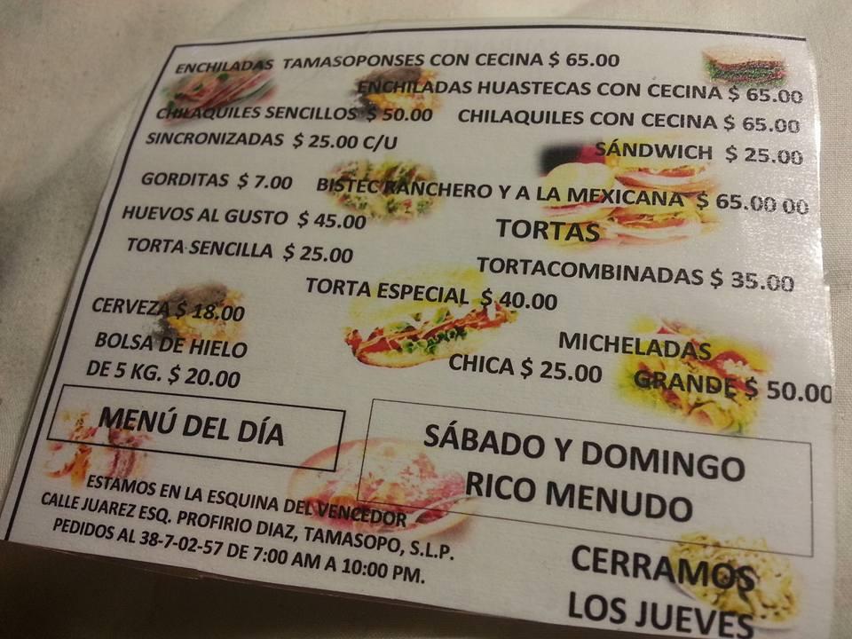 Menu at Restaurante Naranja, Tamasopo