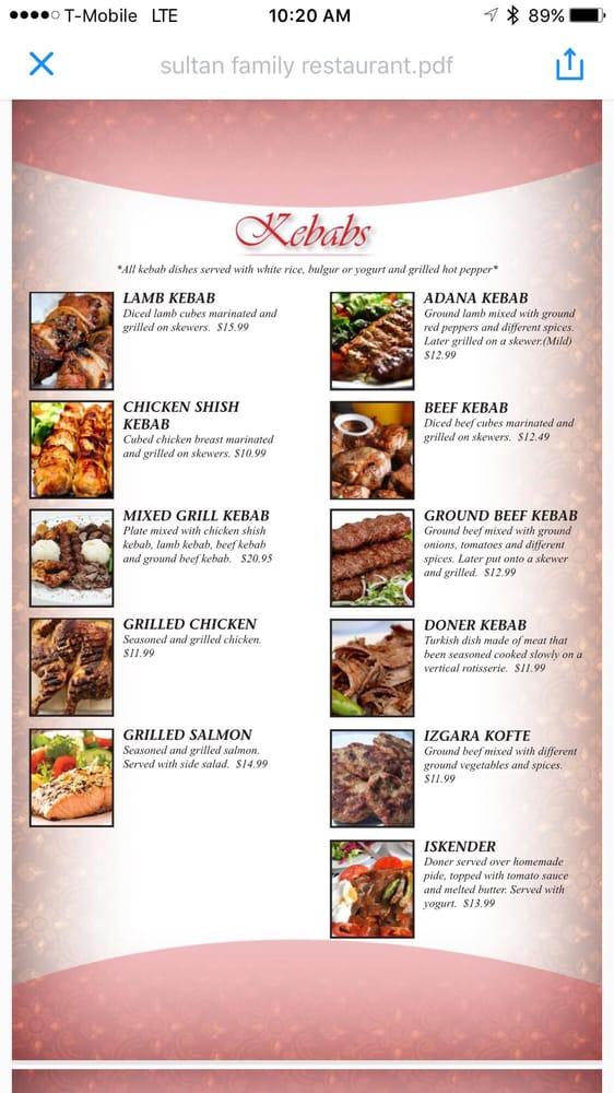Menu at Sultan Family Restaurant, Agawam