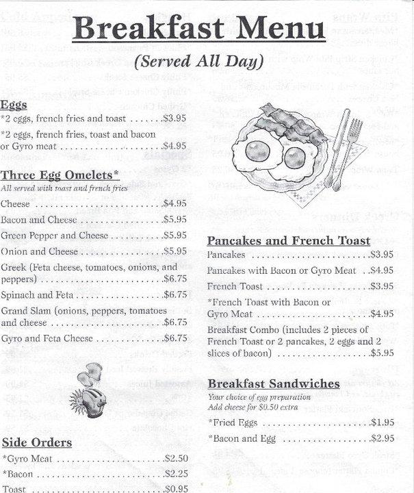 Menu at The Athenian Cafe, Altoona, 217 Union Ave