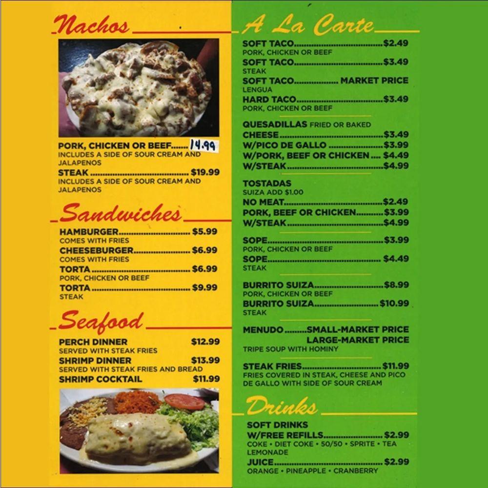 Menu at Adrians Lounge steakhouse, East Chicago