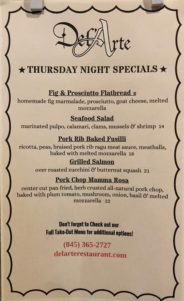 Menu at Del' Arte Restaurant, Orangeburg