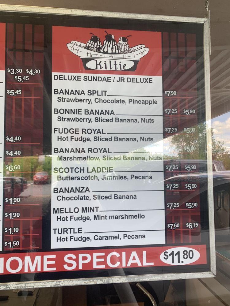 Menu at Kiltie Drive-In restaurant, Oconomowoc, N48W36154 E Wisconsin Ave