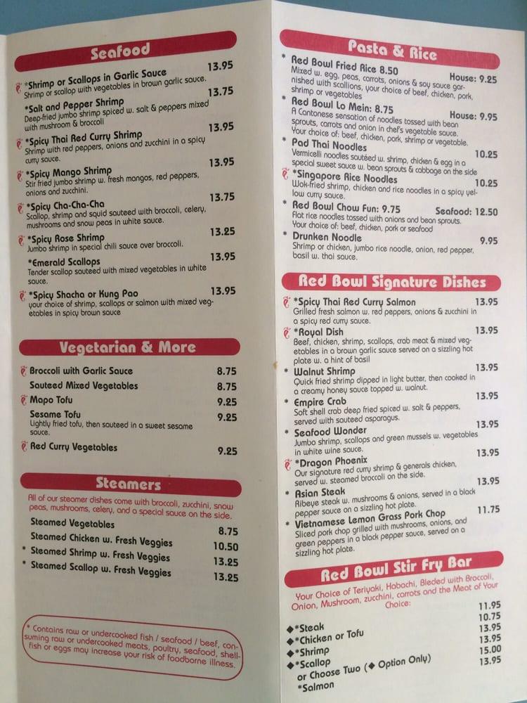 Menu at Red Bowl restaurant, Charlotte, Mt Holly-Huntersville Rd