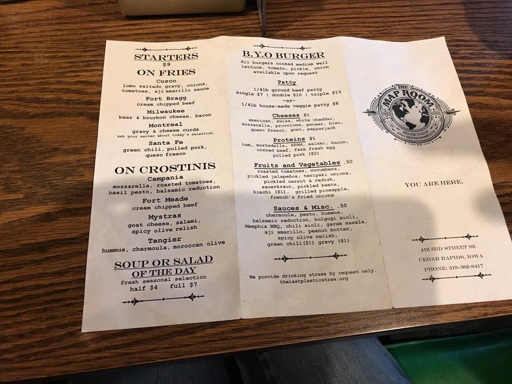 Carta del pub y bar The Map Room, Cedar Rapids