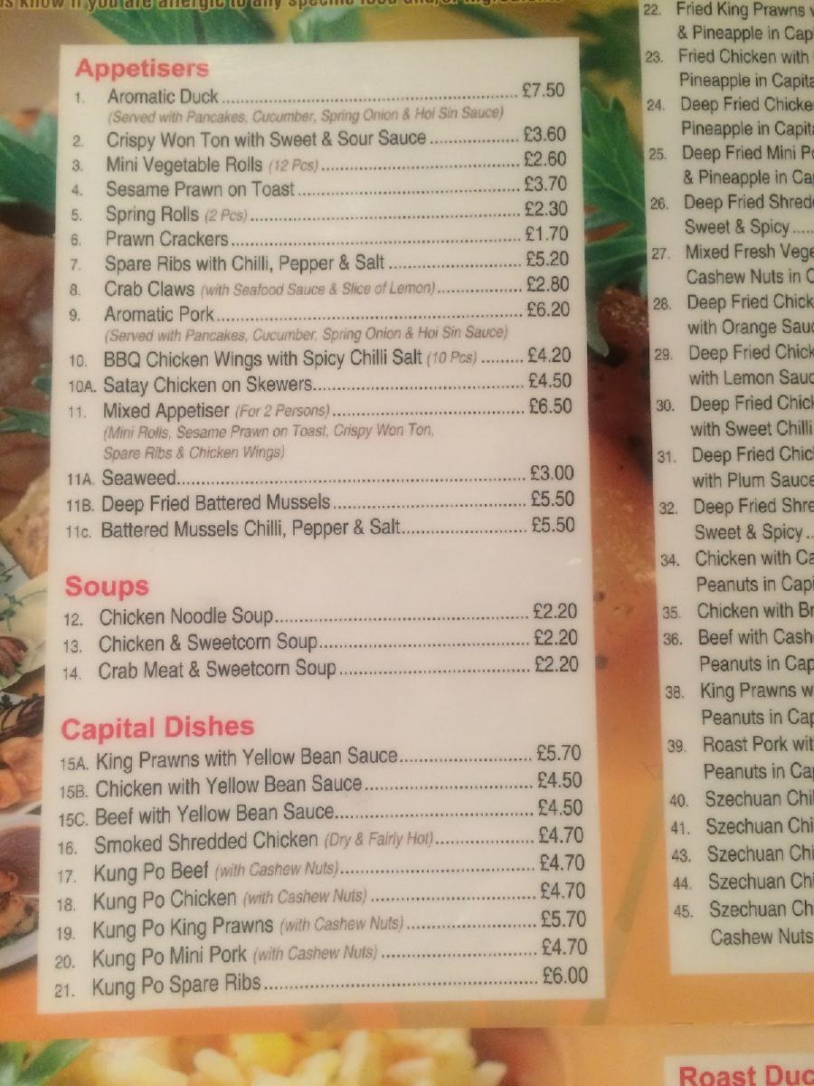 Menu at Top wok Chinese takeaway restaurant, Leasingham