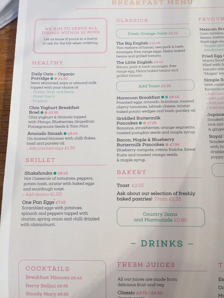 Menu at Wondertree cafe, Hounslow, Heathrow Airport