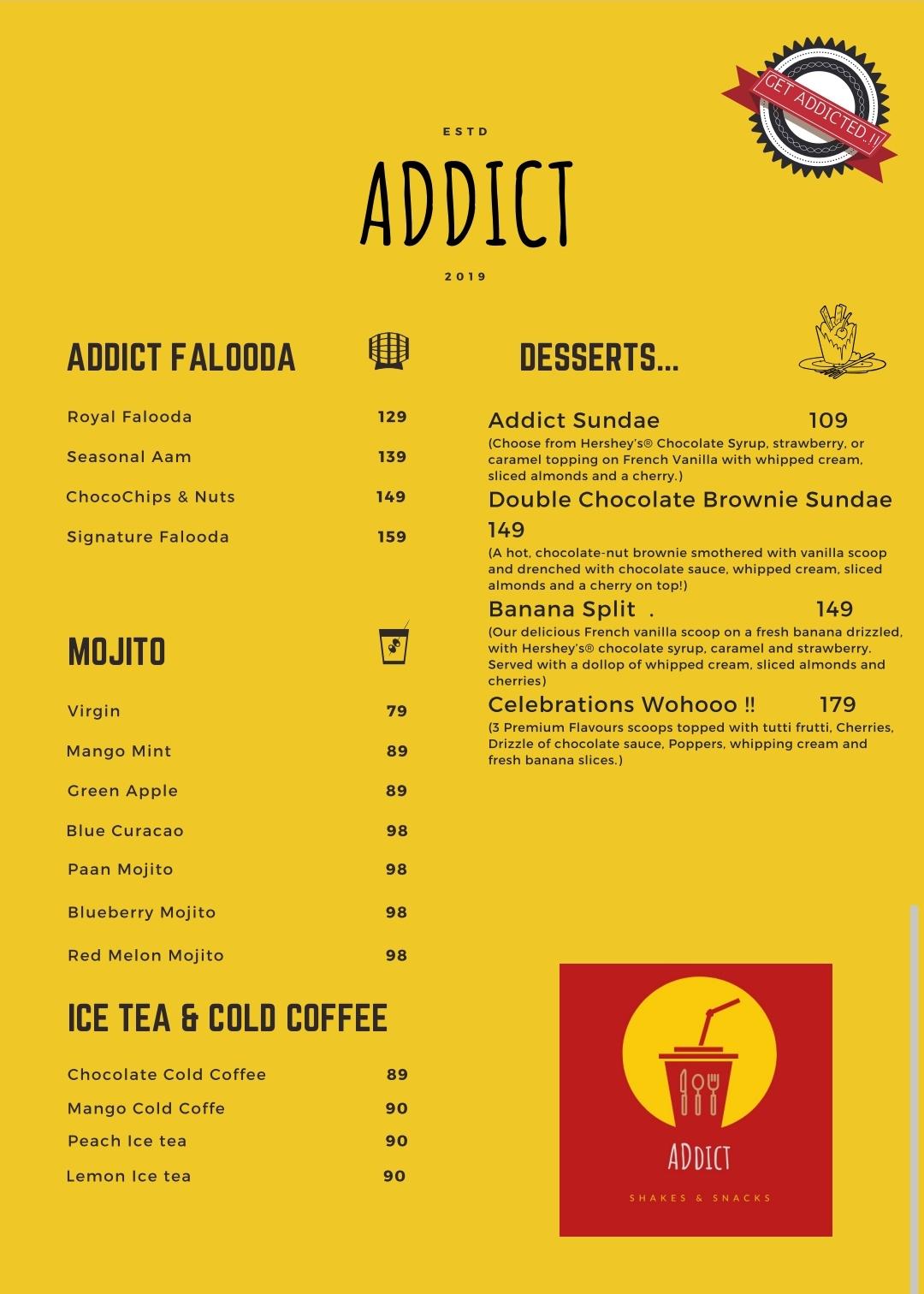 Menu at Addict, Hyderabad