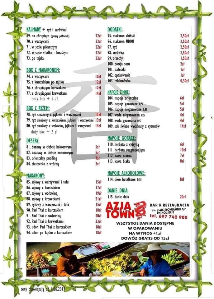 Menu at Azja Town restaurant, Swinoujscie