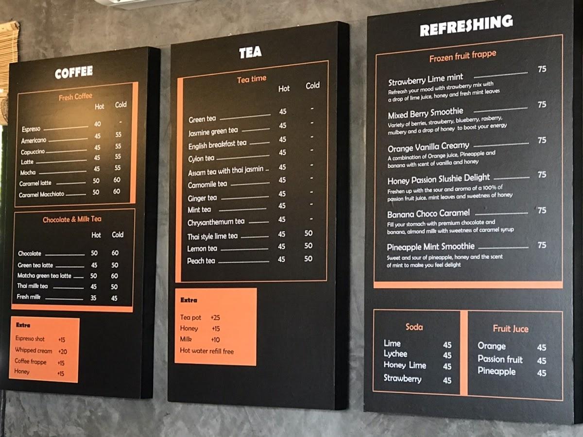 Menu at Coffee hut, Hang Dong