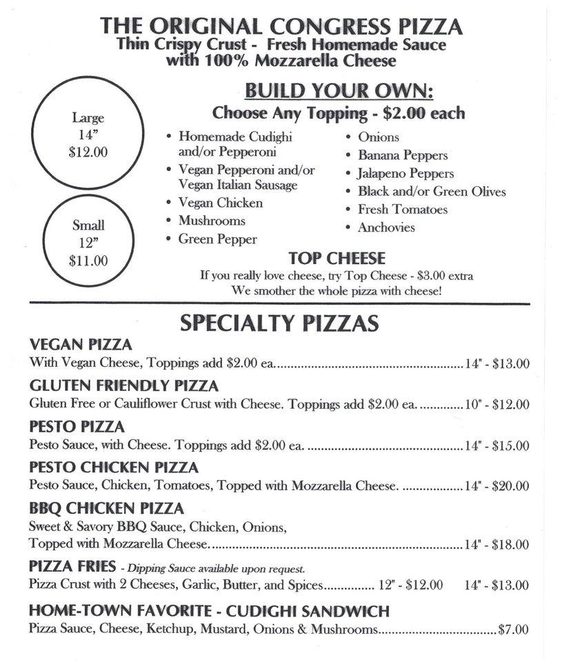 Menu at Congress Lounge & Pizza pizzeria, Ishpeming