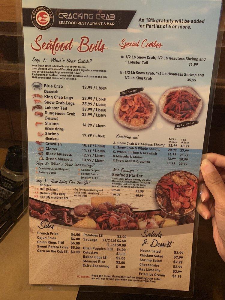 Menu at Cracking Crab restaurant, Pensacola