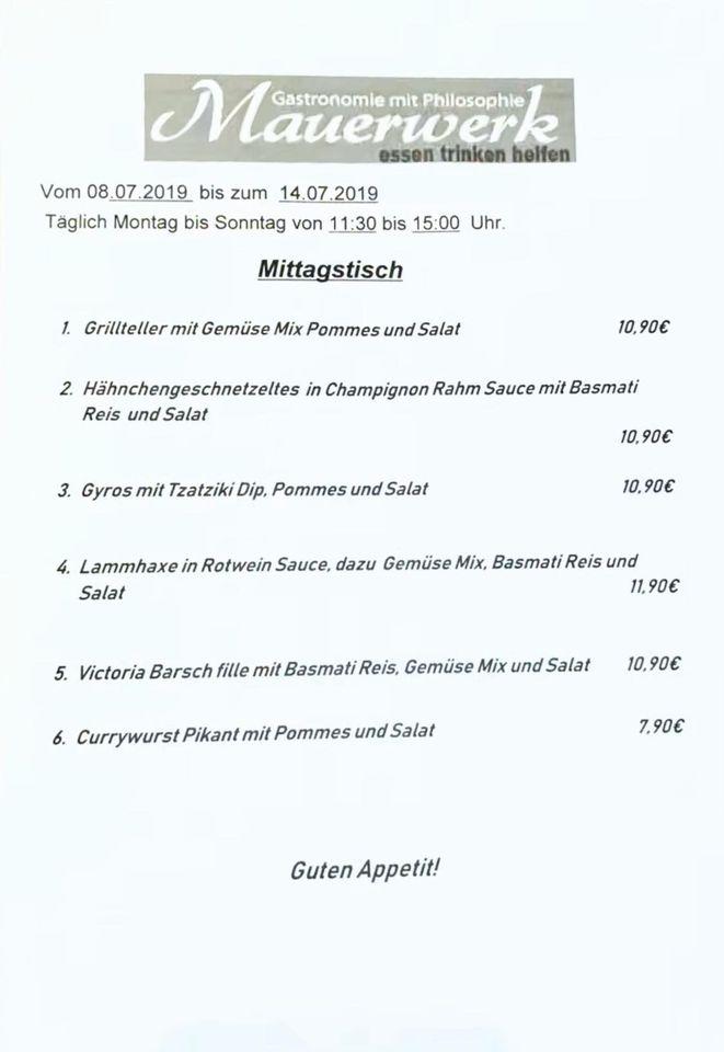 Speisekarte von Mauerwerk Mediterran restaurant, Neuss, Hamtorwall 15-17