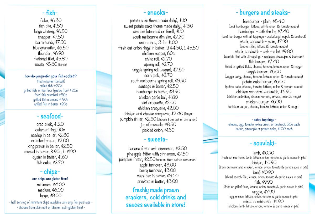 Menu at Silver Mermaid Fish & Chips fast food, Cranbourne