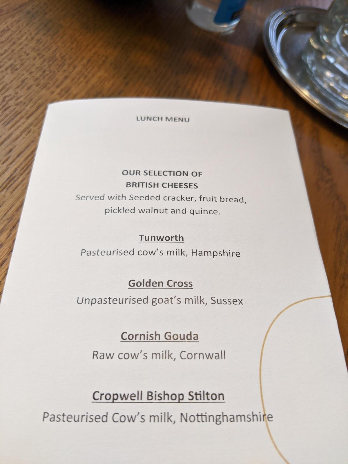 Menu at Simpsons Restaurant, Birmingham