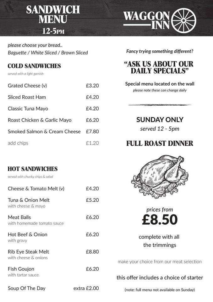 Menu at Waggon Inn pub & bar, Rochdale