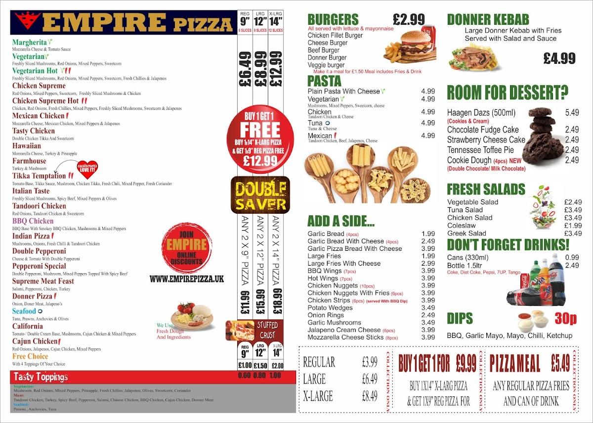 Menu at Empire Pizza pizzeria, Smethwick