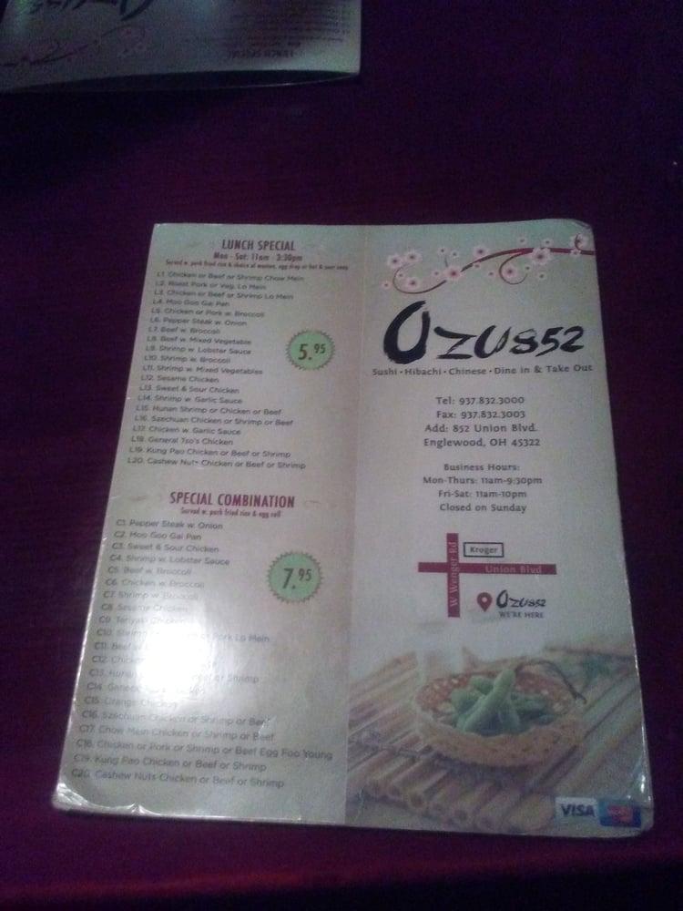 Menu at Ozu852 restaurant, Englewood