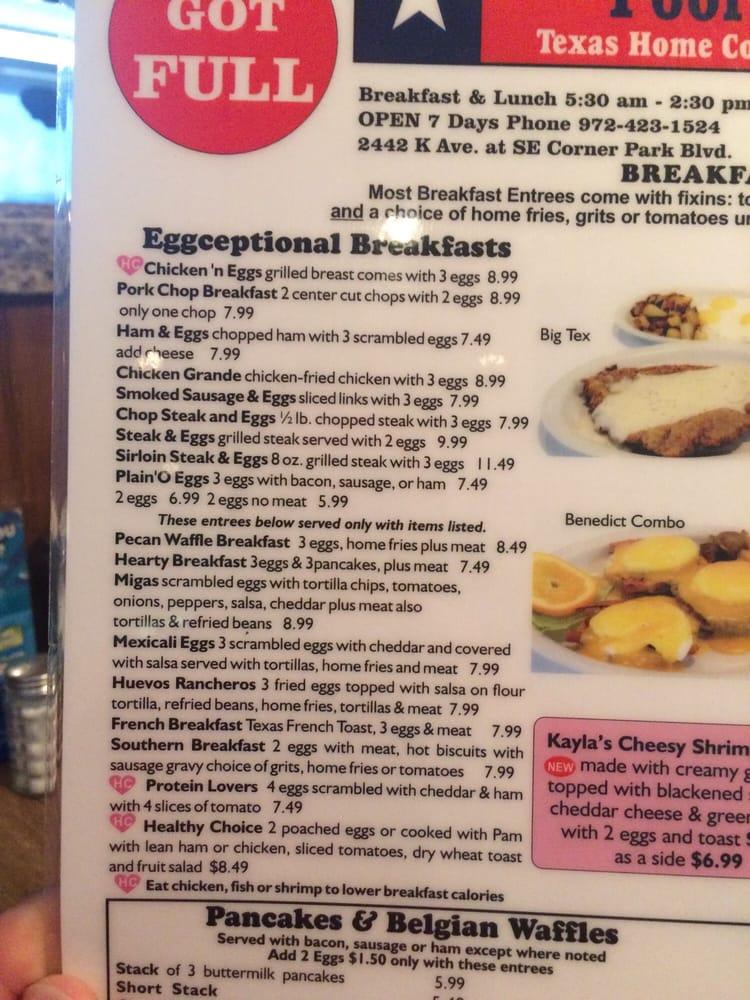 Menu at Poor Richard's Cafe, Plano
