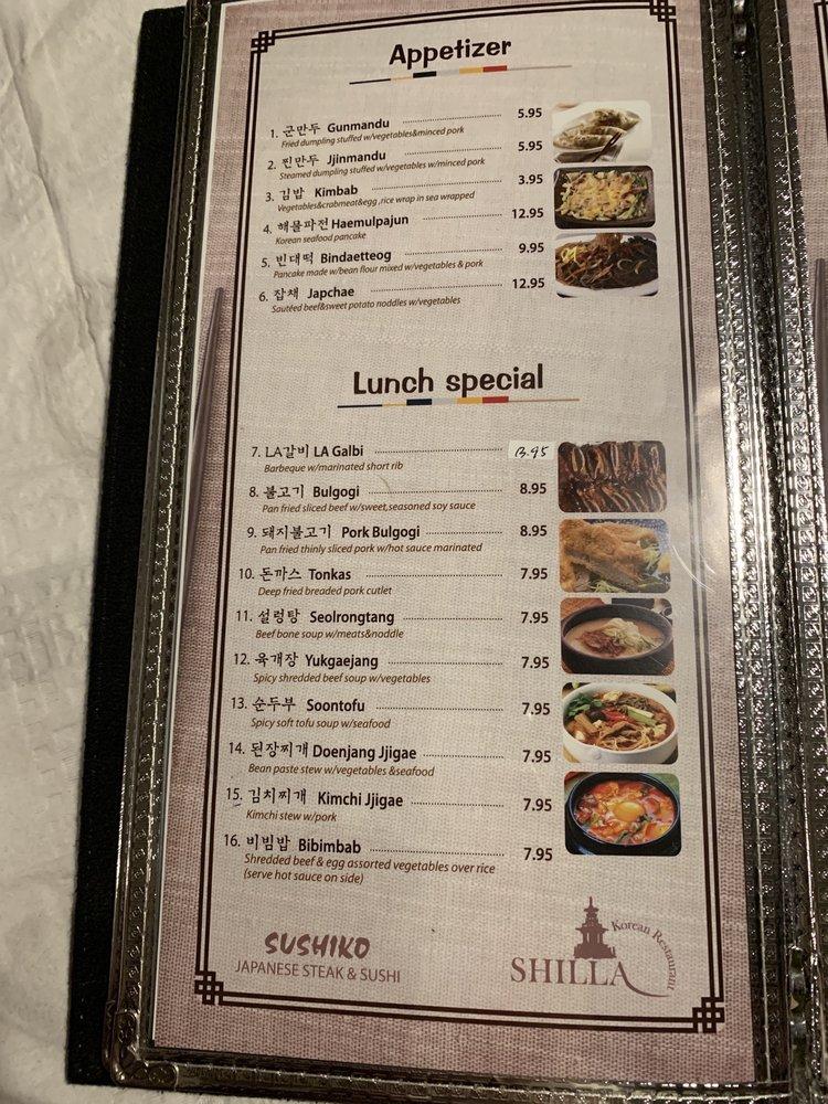 Menu at SHILLA Korean Restaurant, Montgomery, Carmichael Rd