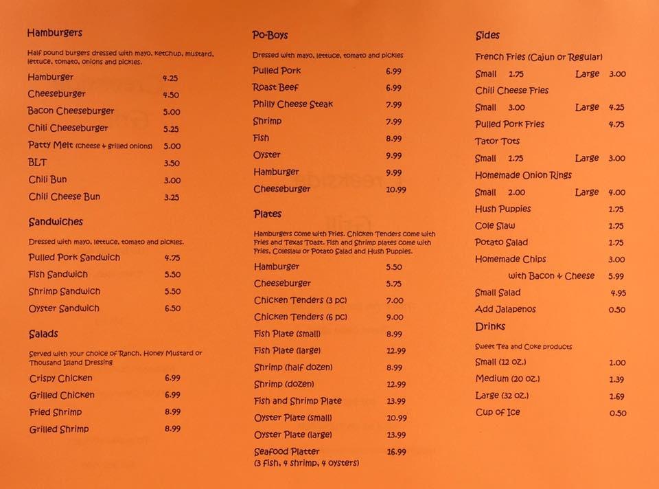 Menu at Creekside Grill restaurant, Tylertown